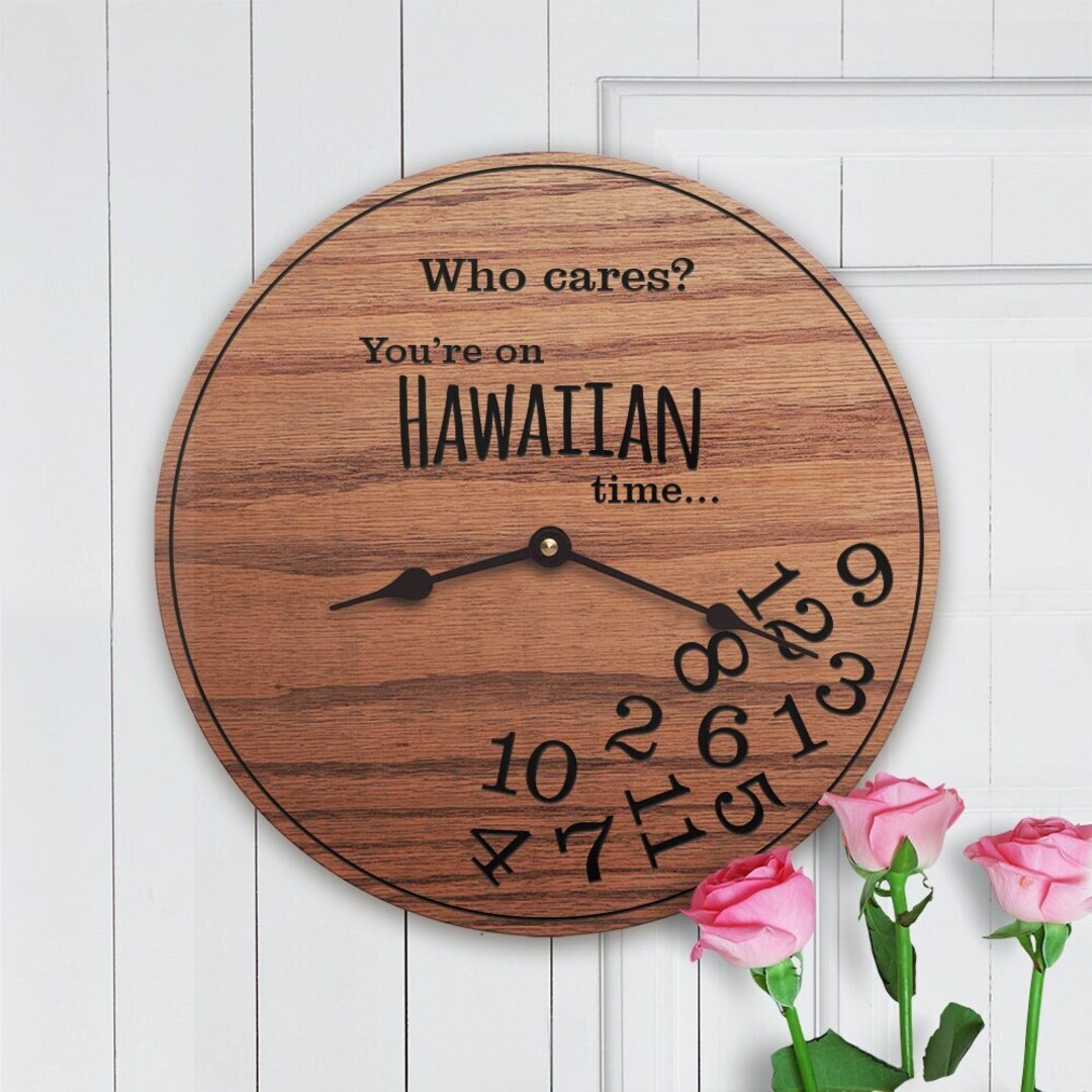 Funny Hawaiian Time Clock: Engraved Wood Island Decor - Etsy