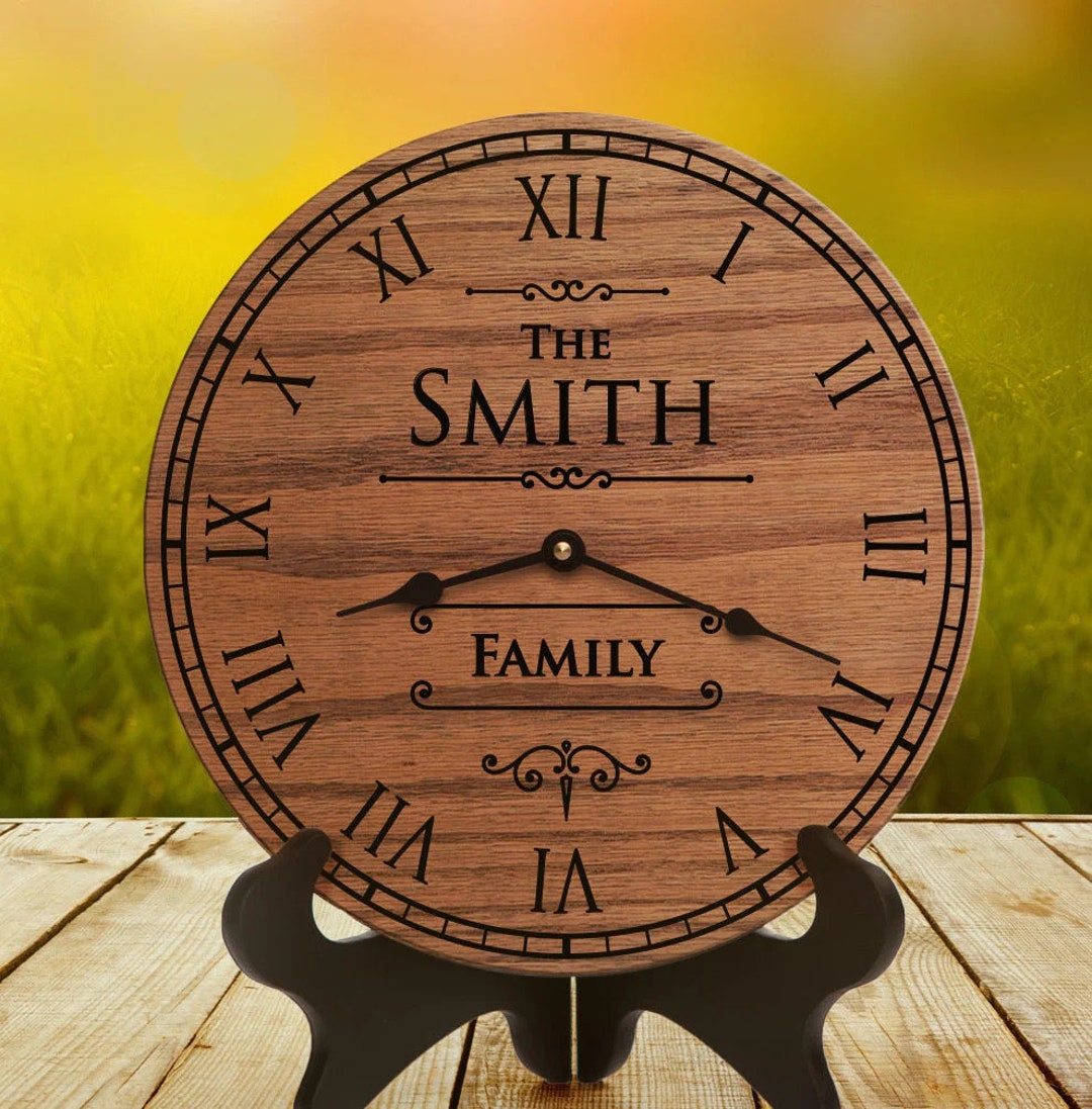 Personalized Solid Wood Clock: Family Name Engraved Gift - Etsy