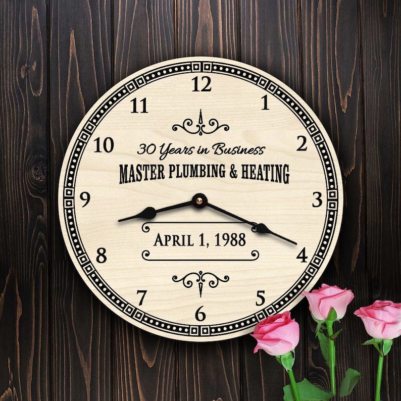 Personalized Business Anniversary Clock: Engraved Solid Wood Gift - Etsy