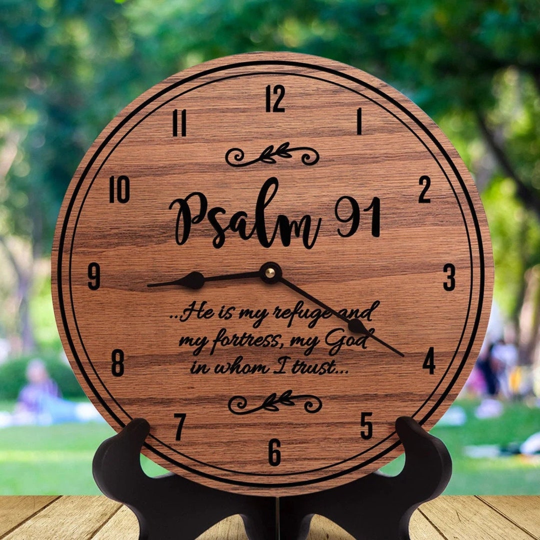 Psalm 91 Wooden Clock: Engraved Scripture Decor - Etsy