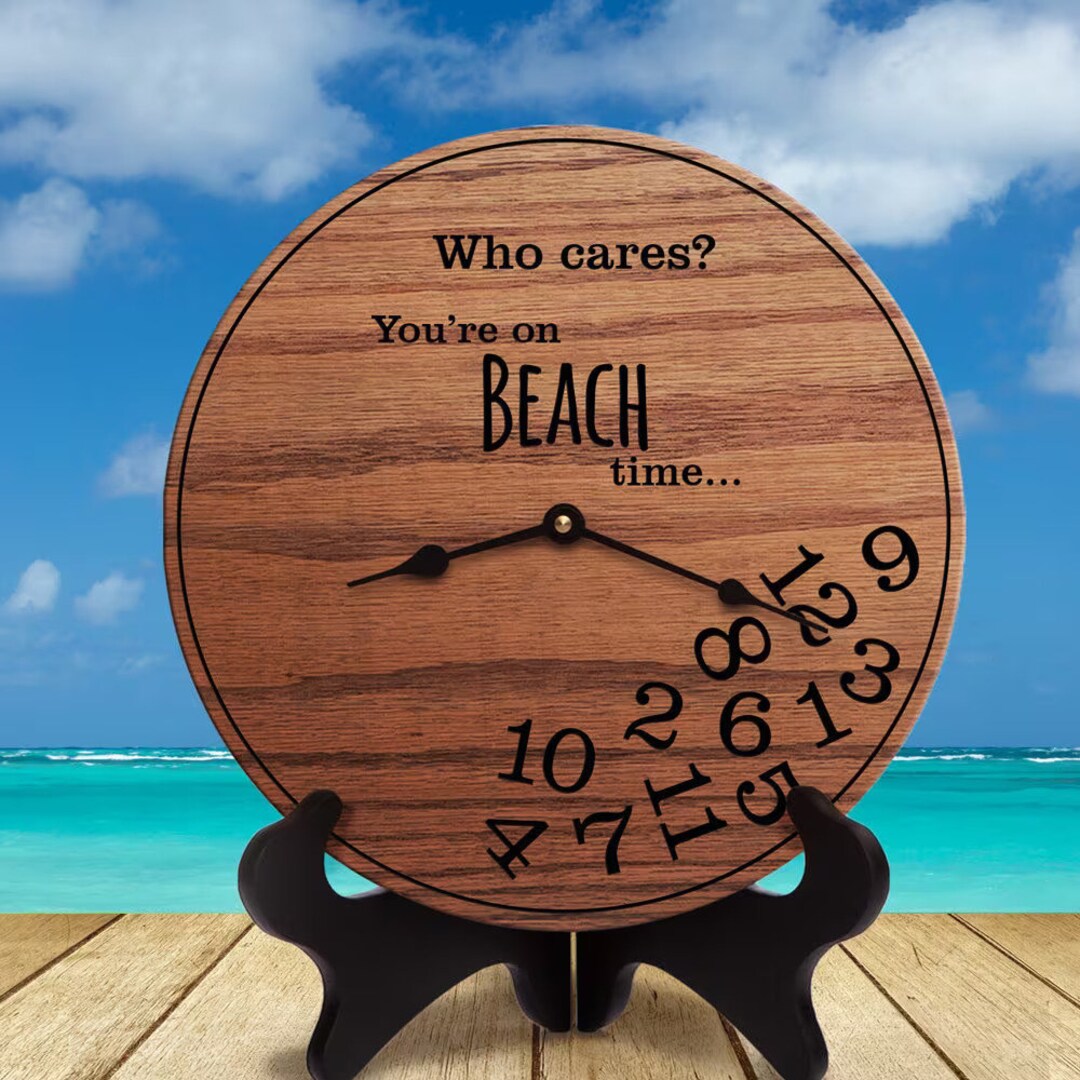 Funny Beach Time Clock: Engraved Oak or Maple Wood Coastal Decor - Etsy