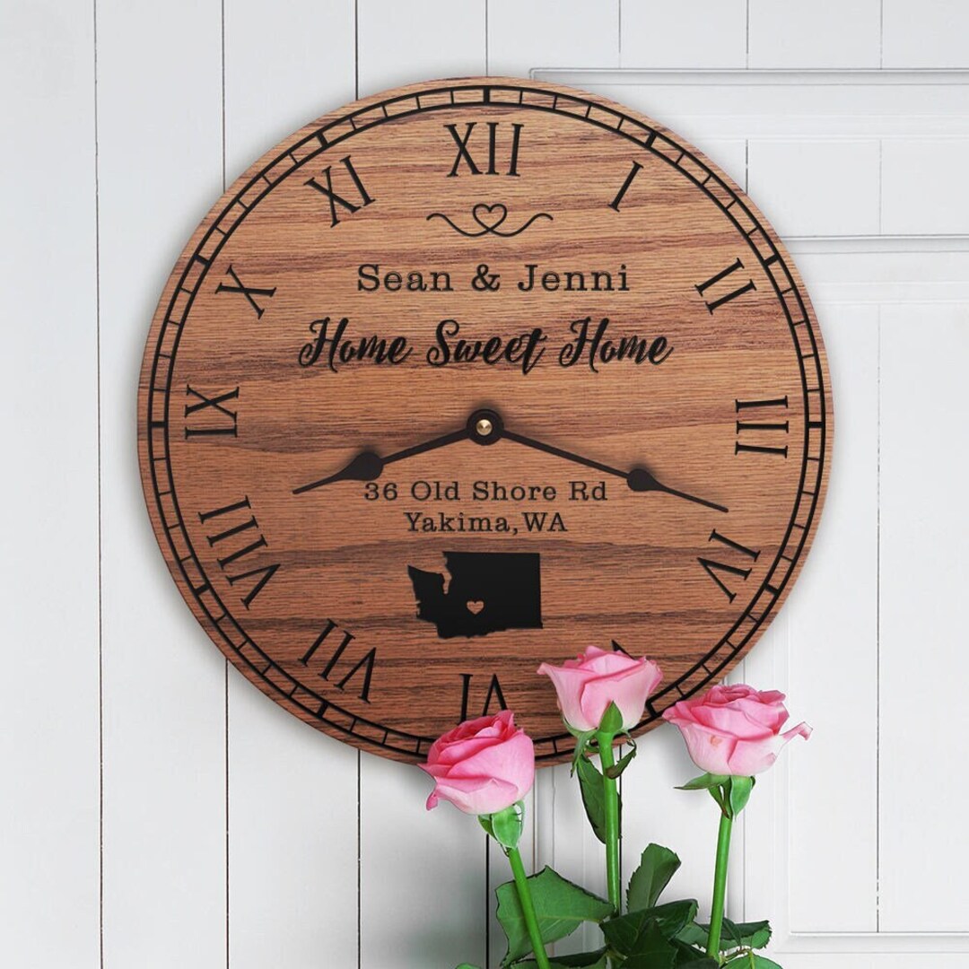 Engraved Washington State Map Clock – Housewarming Gift for Neighbors ...