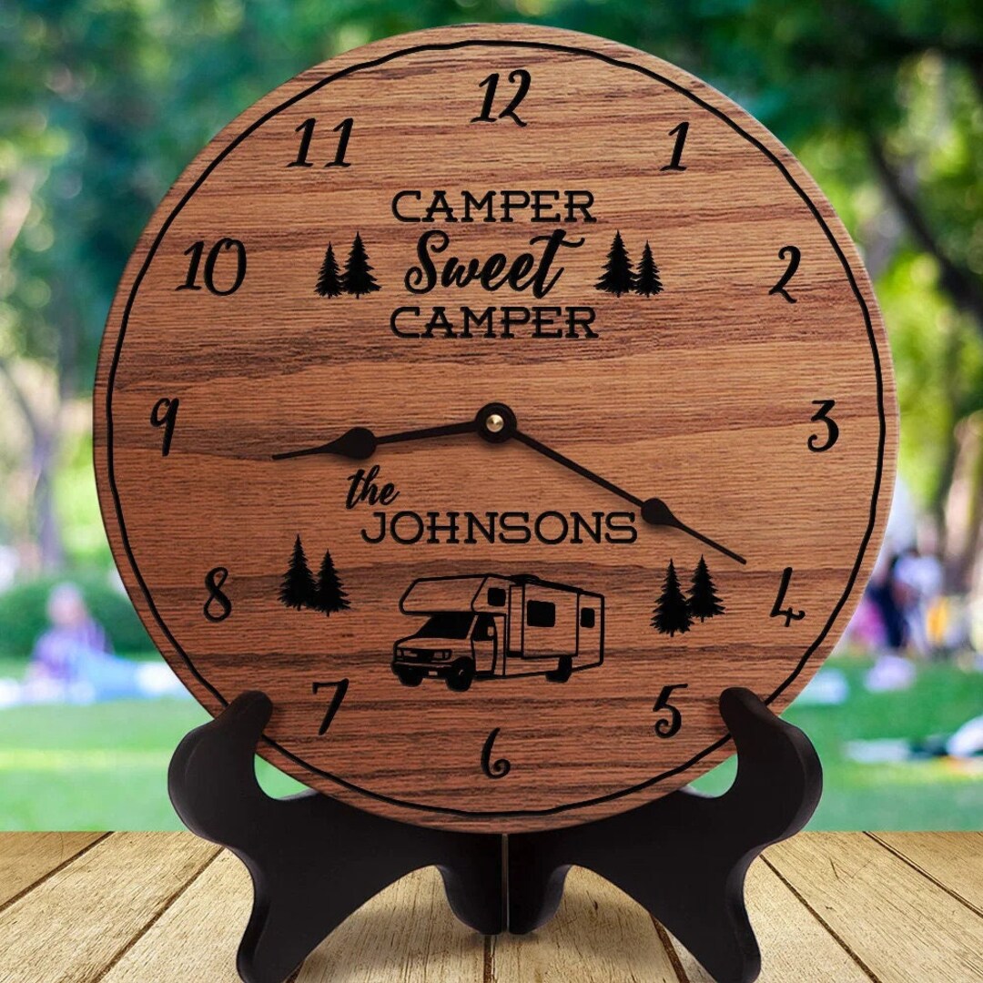 Personalized Camper Sweet Camper Clock - Engraved Wood RV Decor - Etsy