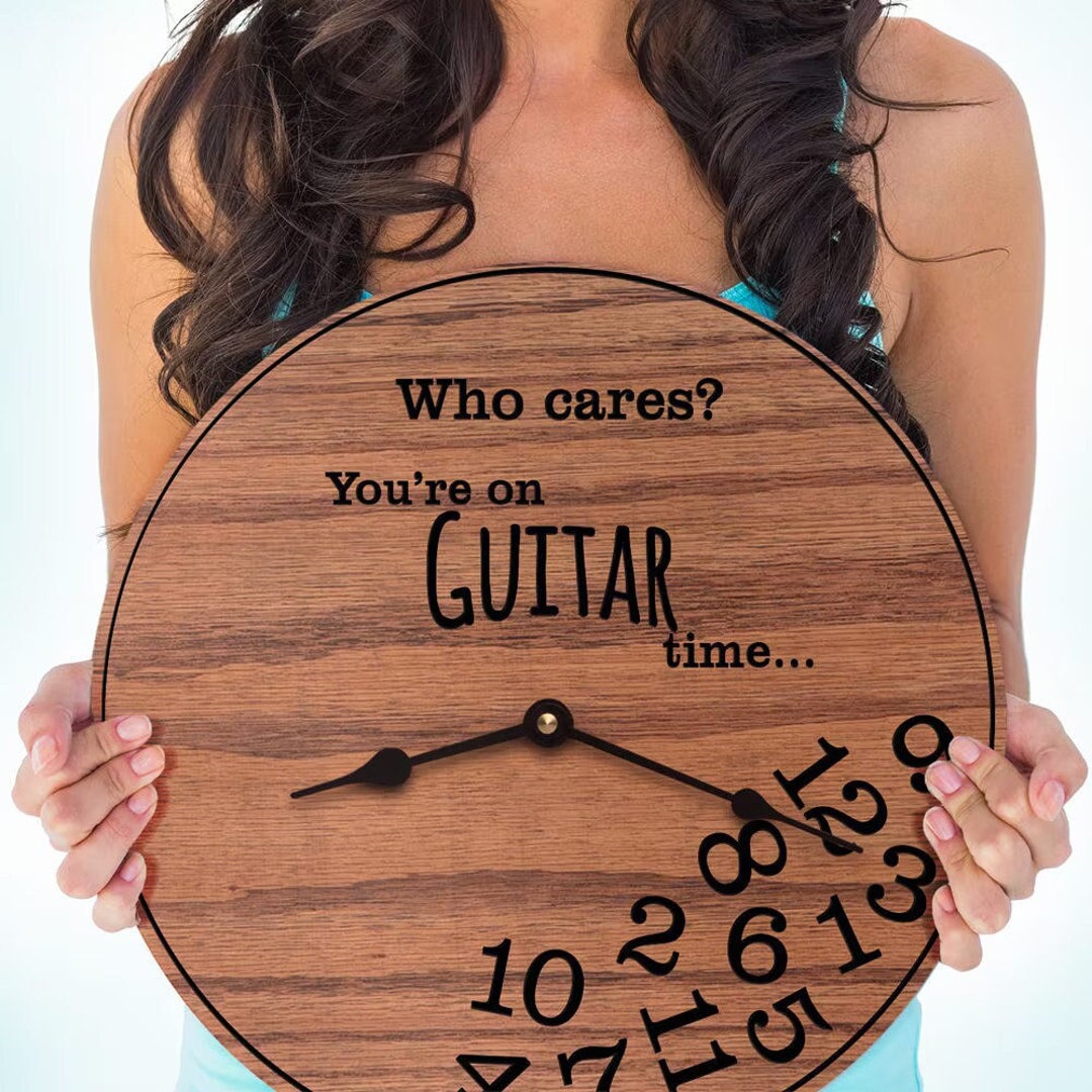 Funny Guitar Clock: Engraved Wood, Guitar Time - Etsy