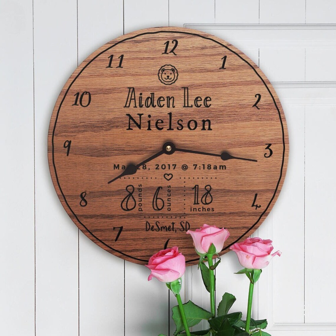 Personalized Baby Boy Clock: Engraved Oak Wood, Safari Adventure - Etsy