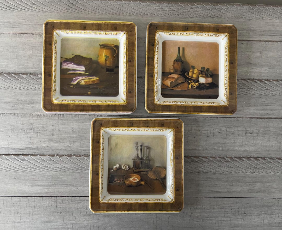 Vintage Wall Decor Set of Three Still Life Plates Vintage Kitchen Decor ...