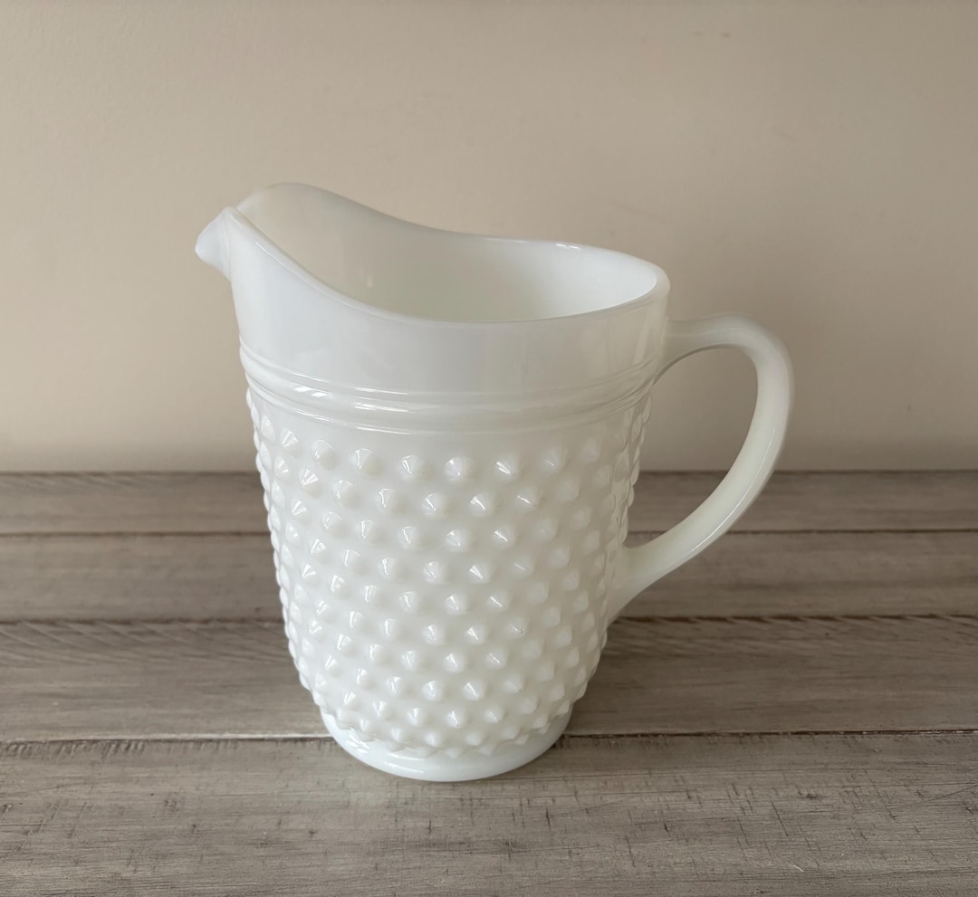 Vintage Pitcher Milk Glass Pitcher White Milk Glass Hobnail 64 Oz ...