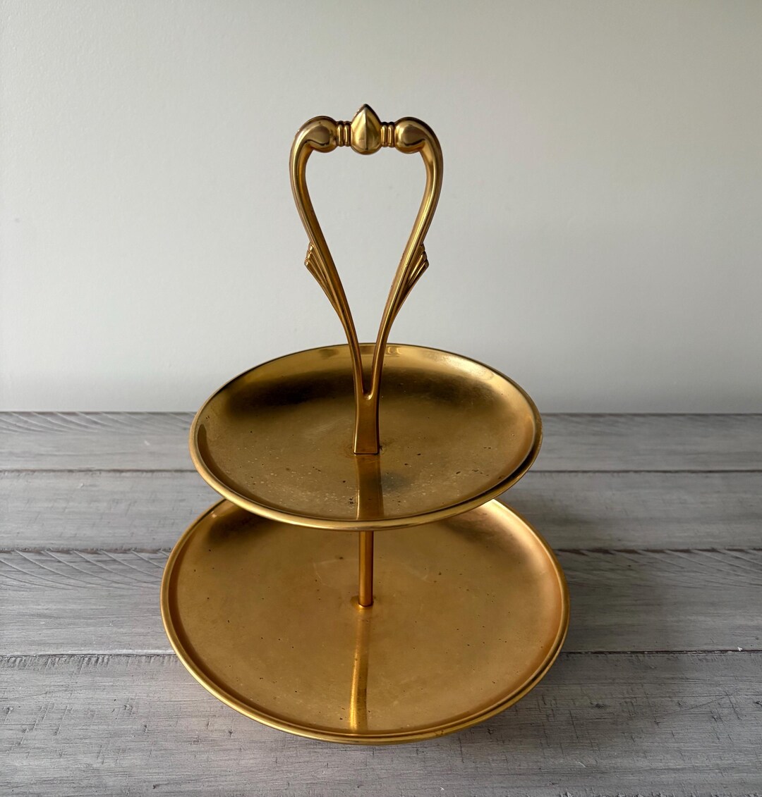 Vintage Gold Two Tier Tidbit Tray Gold Tiered Dish Dessert Dish Cupcake ...