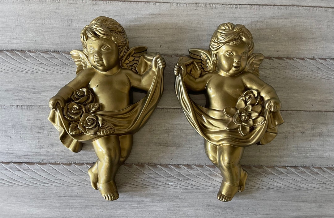 Vintage Gold Cherubs Set of Two 1966 Miller Studios Chalkware Cherubs ...