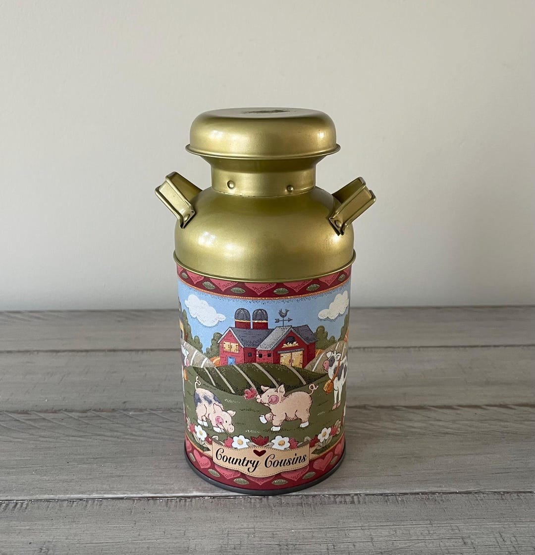 Vintage Tin Decor Tin Milk Jug With Cow and Pig Vintage Cow Vintage ...