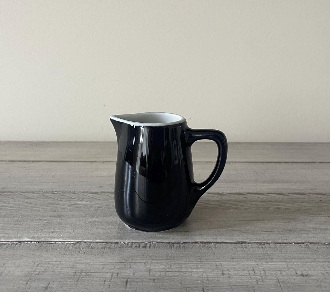 Vintage Miniature Creamer Black Creamer With White Stoneware Creamer ...
