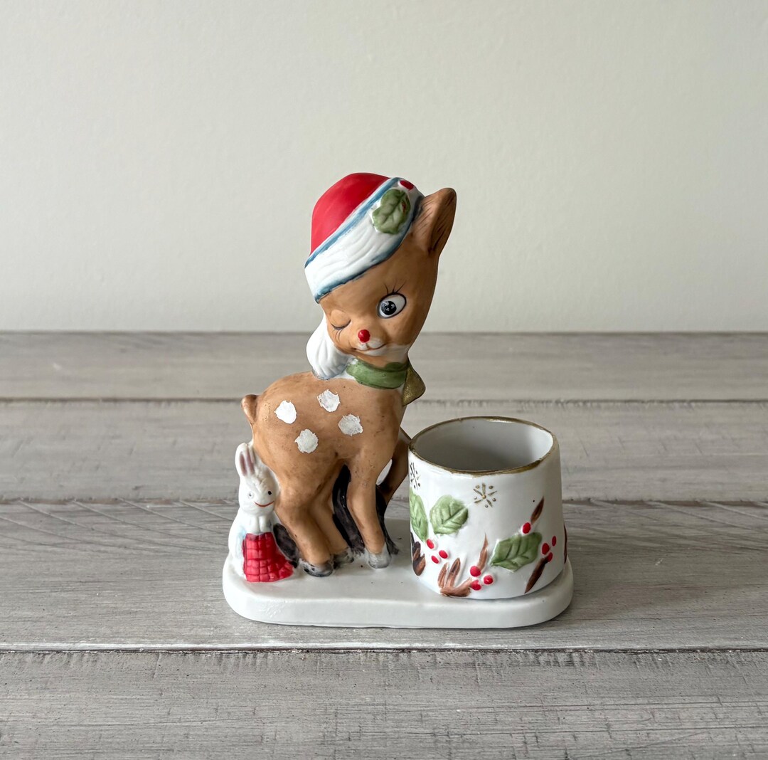 Vintage Glass Deer Candle Holder: 1978 Jasco Christmas Decor - Etsy