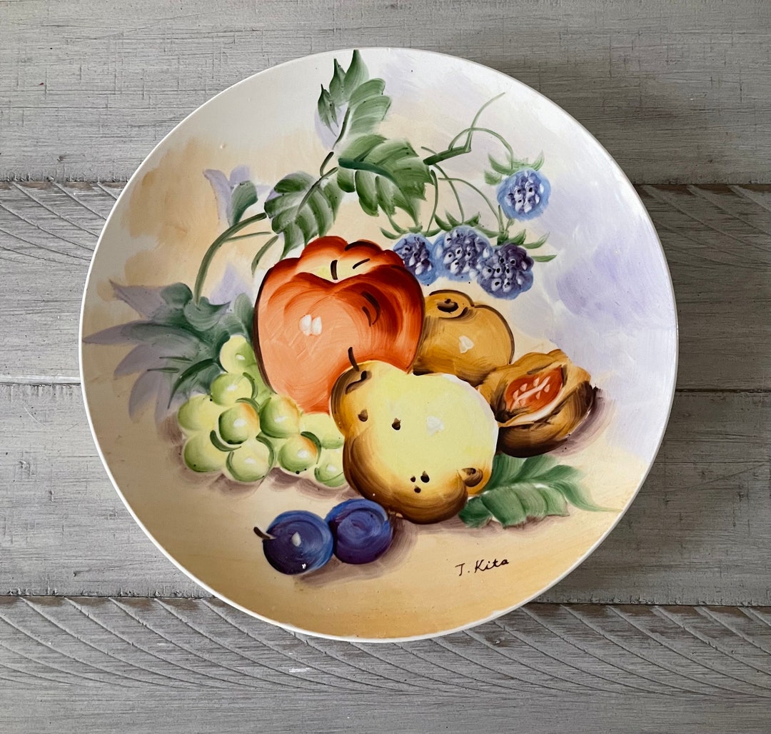 Vintage Plate Large Fruit Plate Hand Painted Fruit Kitchen Decor ...