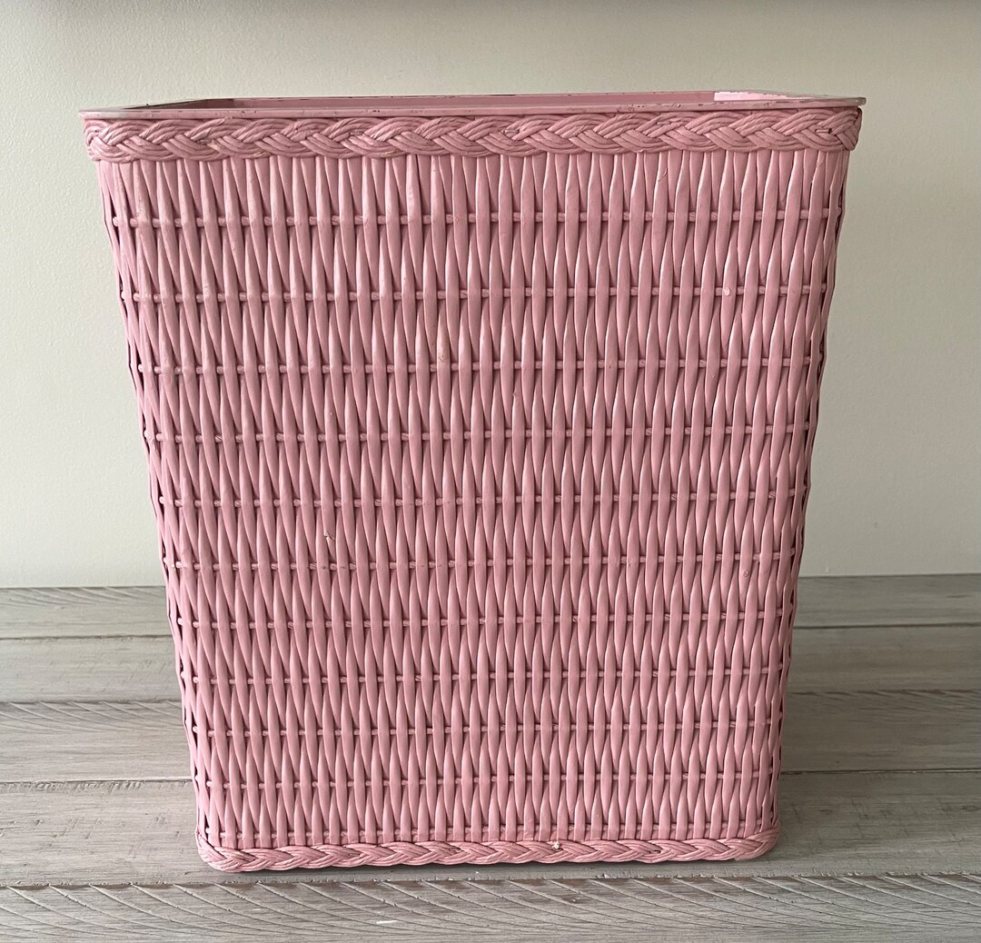 Vintage Pink Wicker Trash Can Vintage Wastebasket Vintage Retro Trash ...