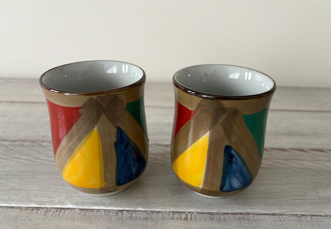 Vintage Geometric Japanese Tea Cups Set of Two Kitchen Decor - Etsy