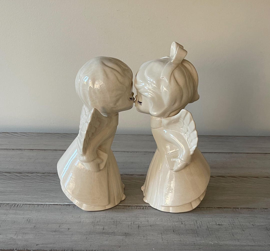 Vintage Angel Decor Two Kissing Angels Porcelain Decor Angel Figurines ...