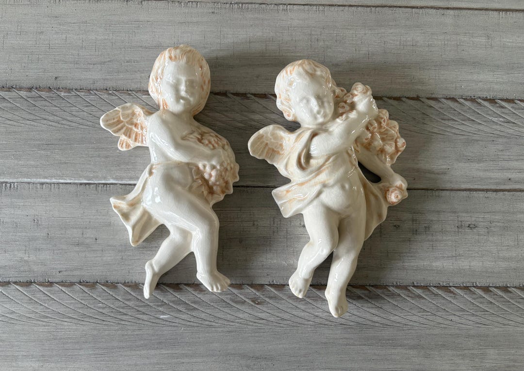 Vintage Cherubs Wall Decor Set of Two Ivory Porcelain Cherubs French ...