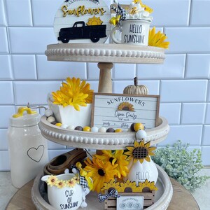 Sunflower Tiered Tray Decor Set, Summer Farmhouse Decor, Tiered Tray ...