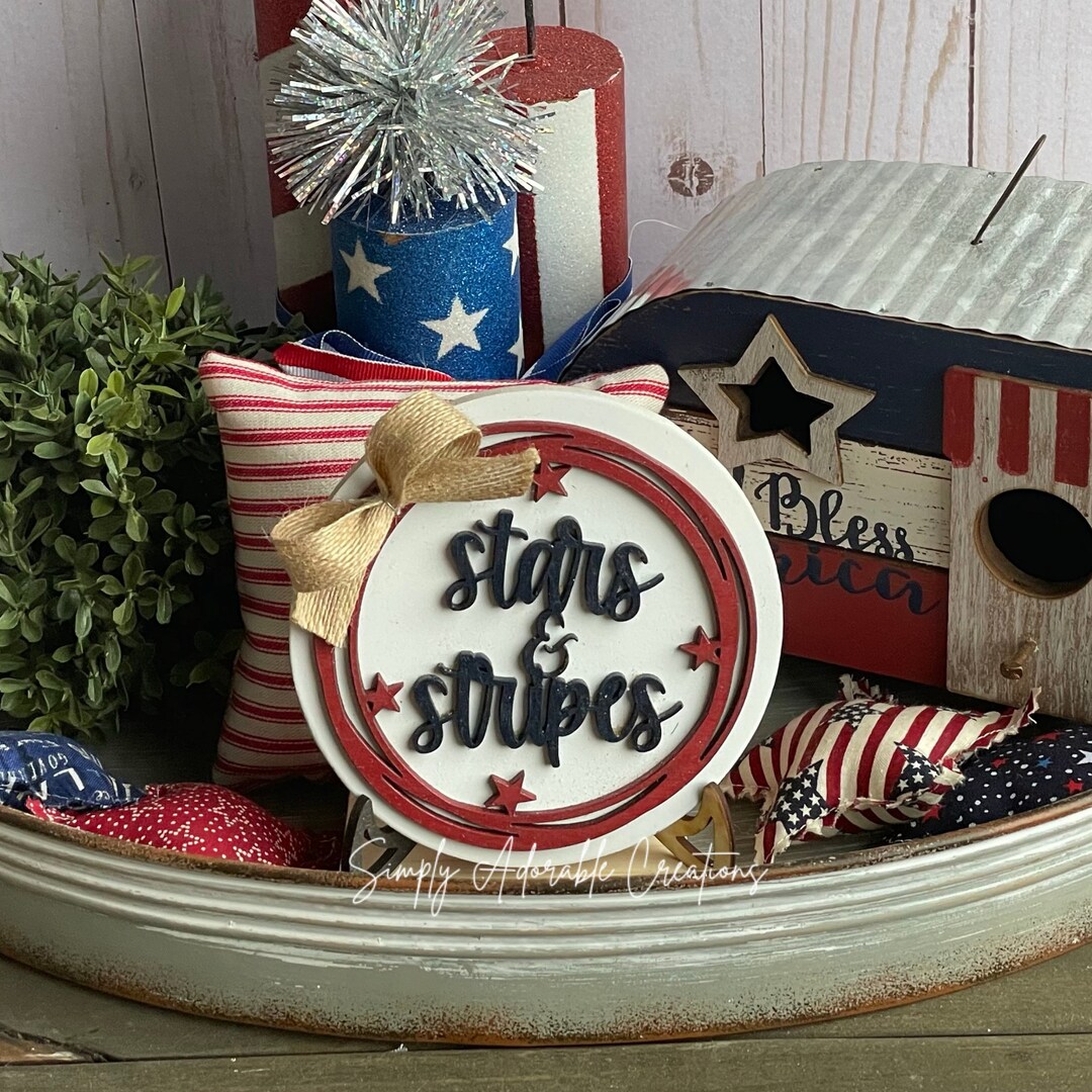 Farmhouse Stars and Stripes Mini Sign,patriotic Tiered Tray Sign ...