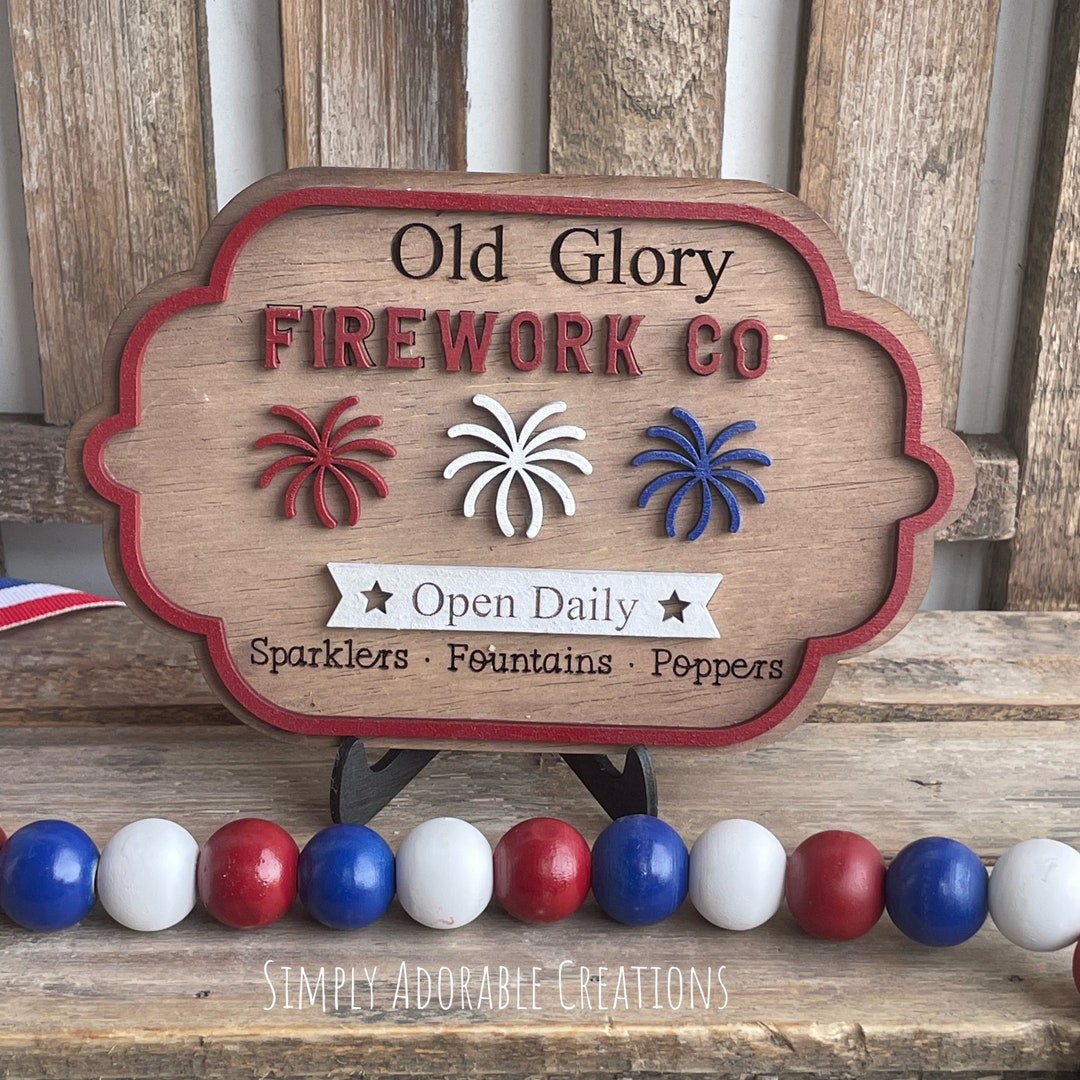 Farmhouse Patriotic Mini Sign, Fireworks Tiered Tray Sign , Summer ...