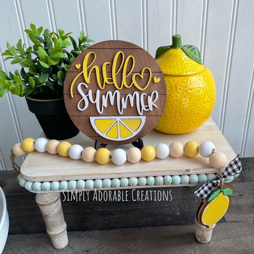 Farmhouse Hello Summer Lemon Mini Sign, Lemon Tiered Tray Summer Decor ...