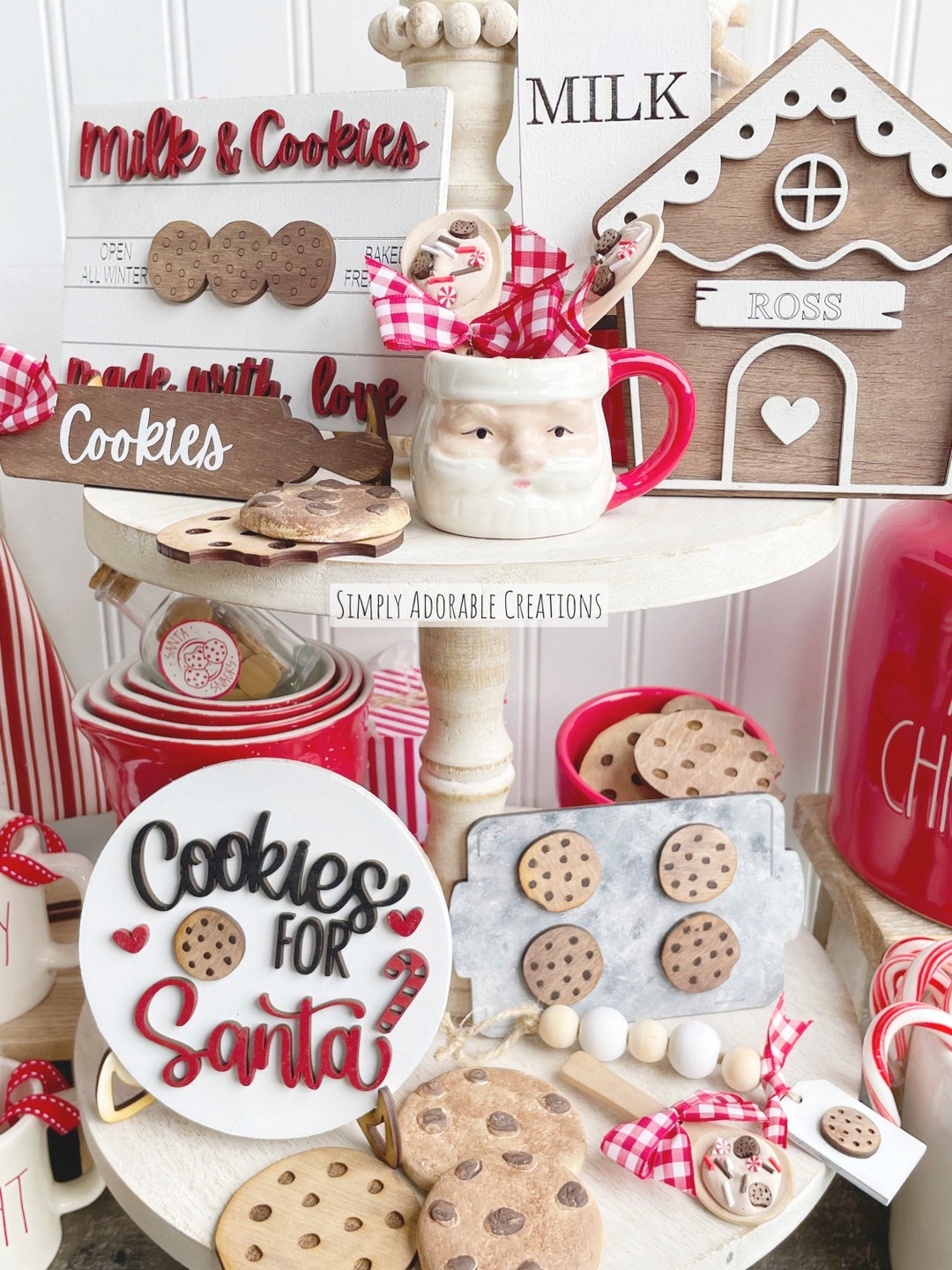 Milk and Cookies Christmas Tiered Tray Decor Bundle, Cookies for Santa ...