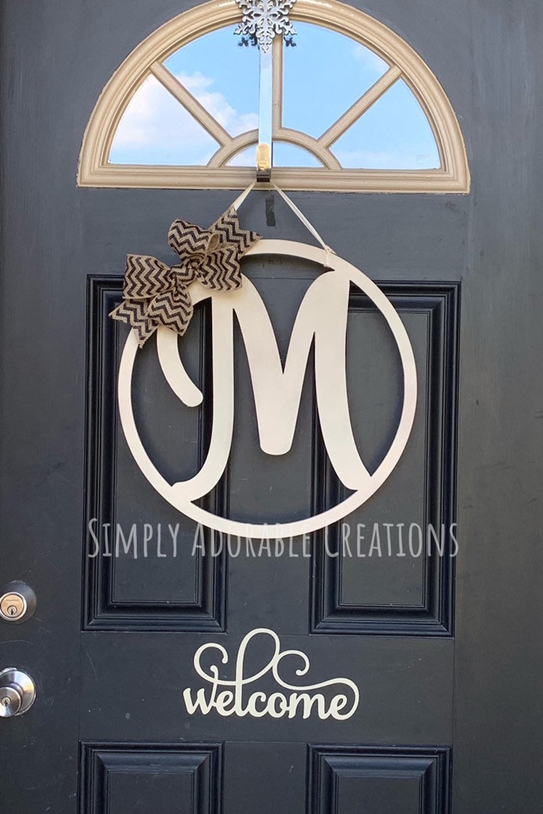 Circle Monogram Sign for Front Door, Letter Door Hanger, Initial Wreath ...