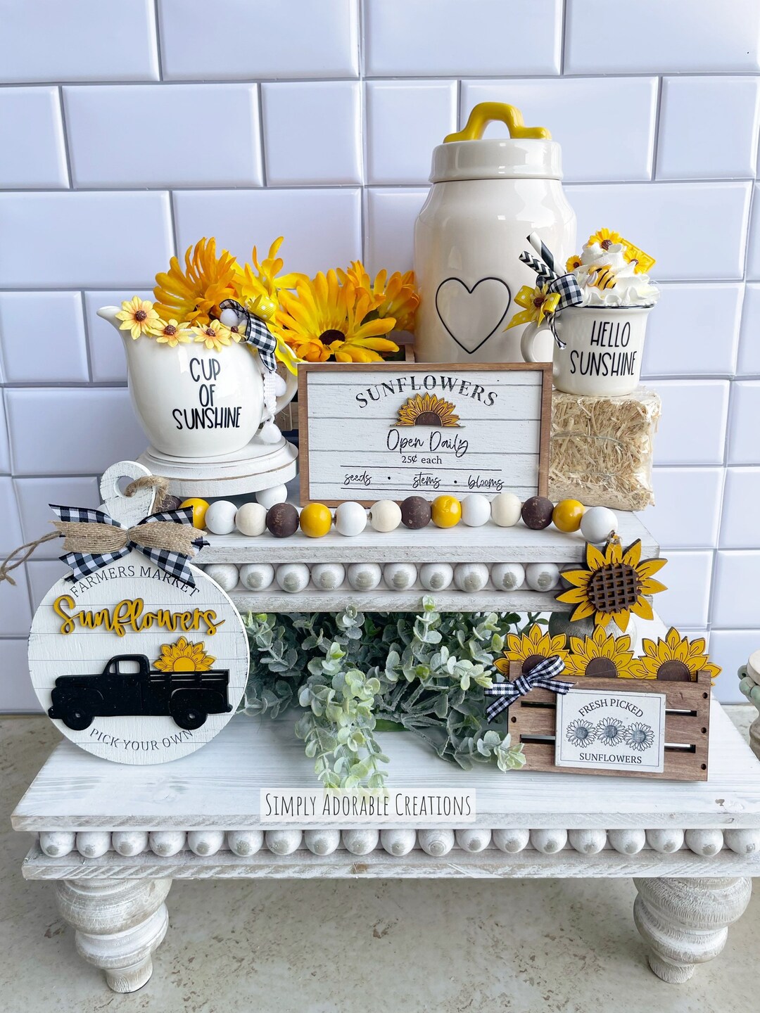 Sunflower Tiered Tray Decor Set, Summer Farmhouse Decor, Tiered Tray ...