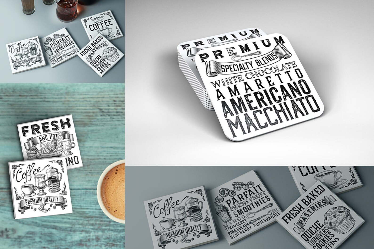 The Café Style Coffee and Tea Coaster Collection for Printing 4x4 ...