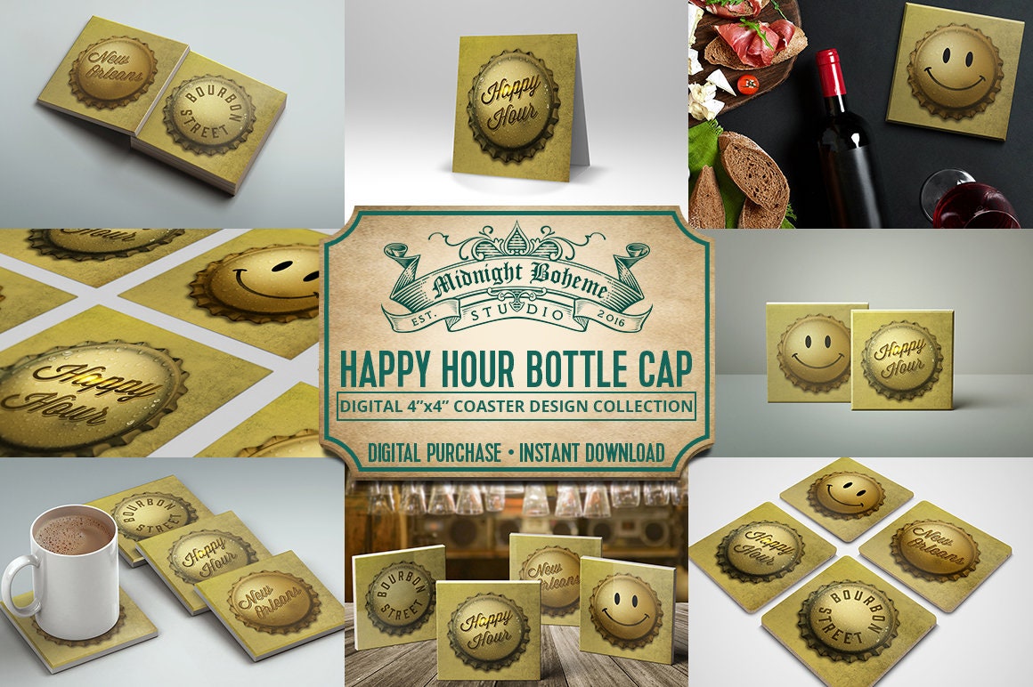 Bourbon Street Lucky Bottle Cap Happy Hour Coaster Collection for ...