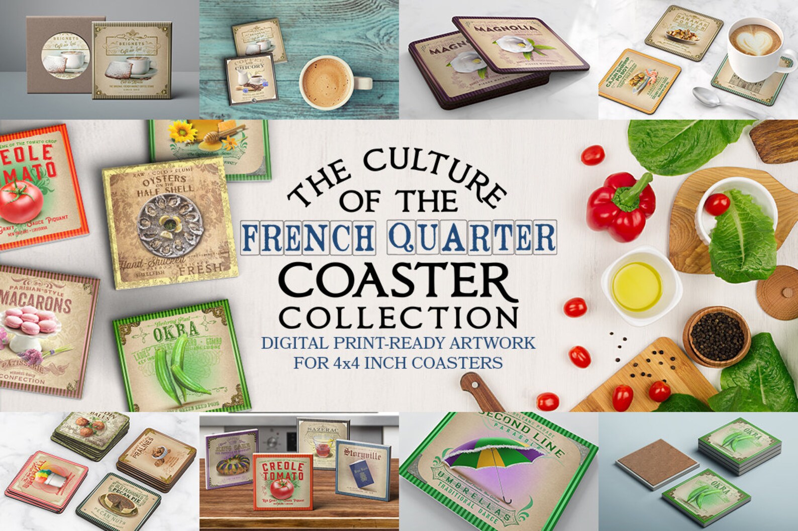The French Quarter Culture Coaster Collection for Printing 4x4" New ...