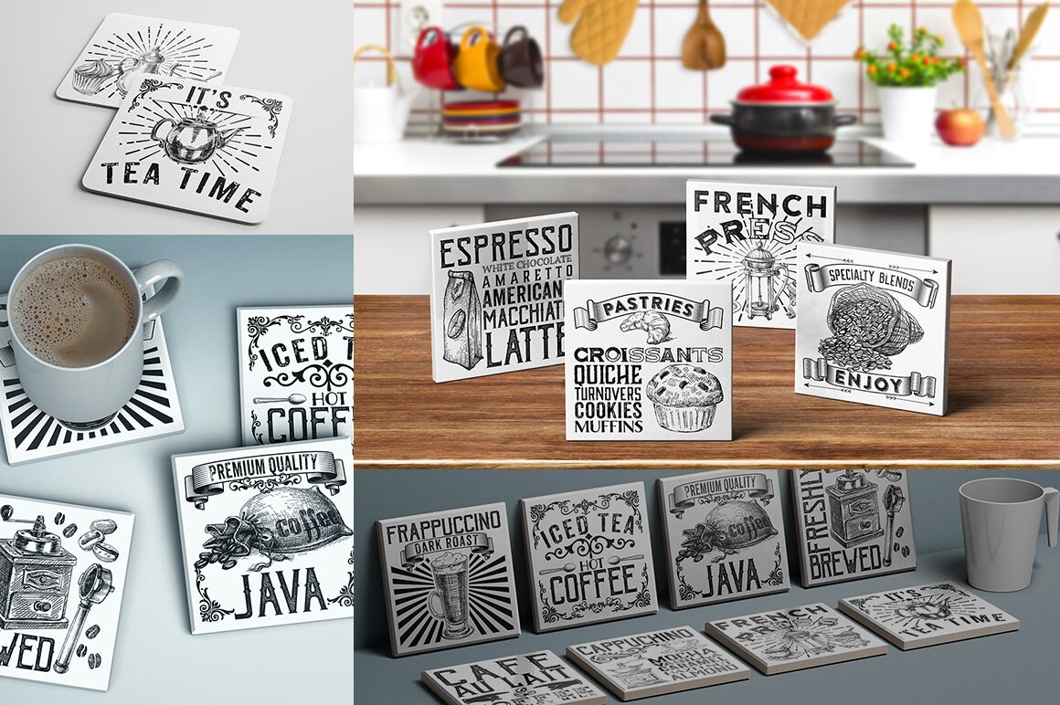 The Café Style Coffee and Tea Coaster Collection for Printing 4x4 ...