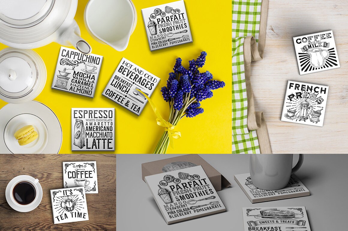 The Café Style Coffee and Tea Coaster Collection for Printing 4x4 ...