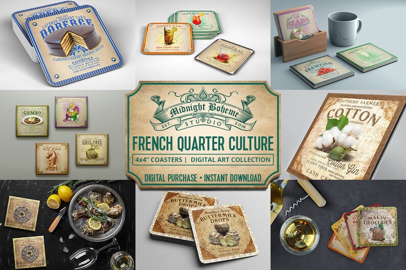 The French Quarter Culture Coaster Collection for Printing 4x4" New ...