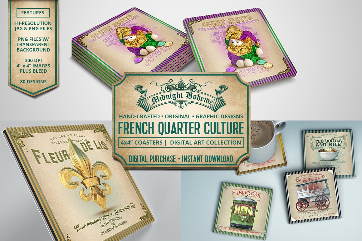 The French Quarter Culture Coaster Collection for Printing 4x4" New ...