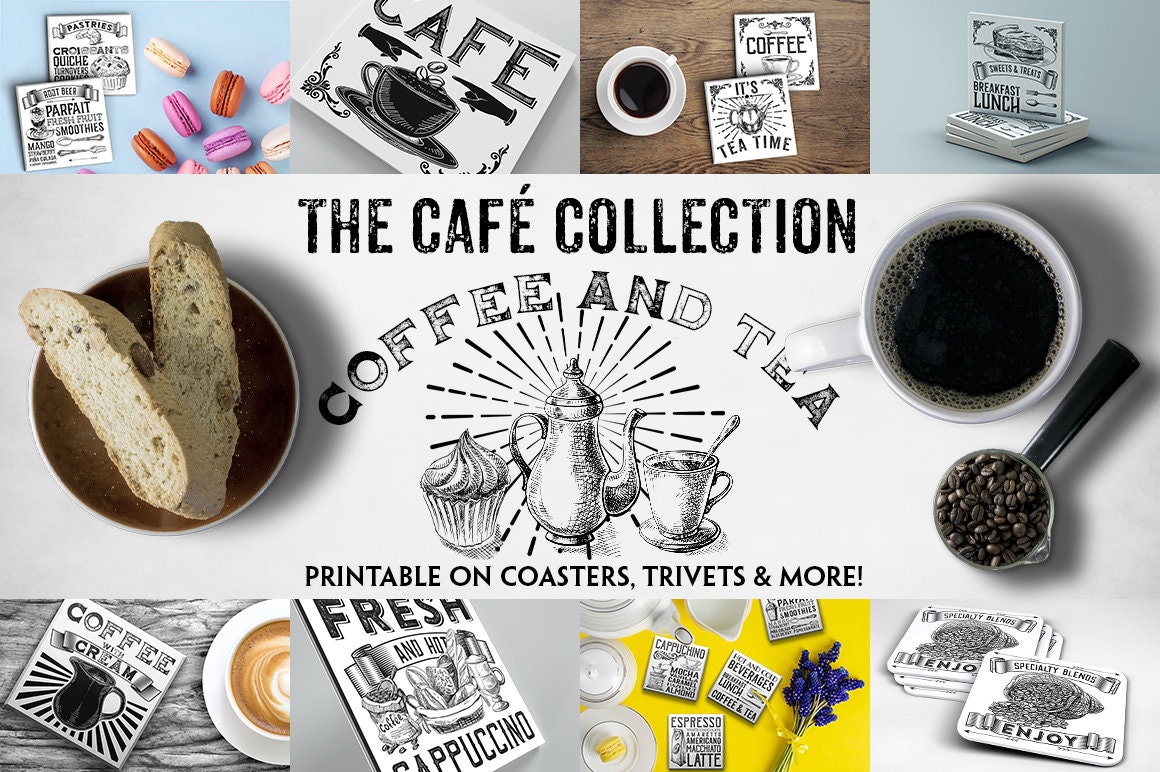 The Café Style Coffee and Tea Coaster Collection for Printing 4x4 ...