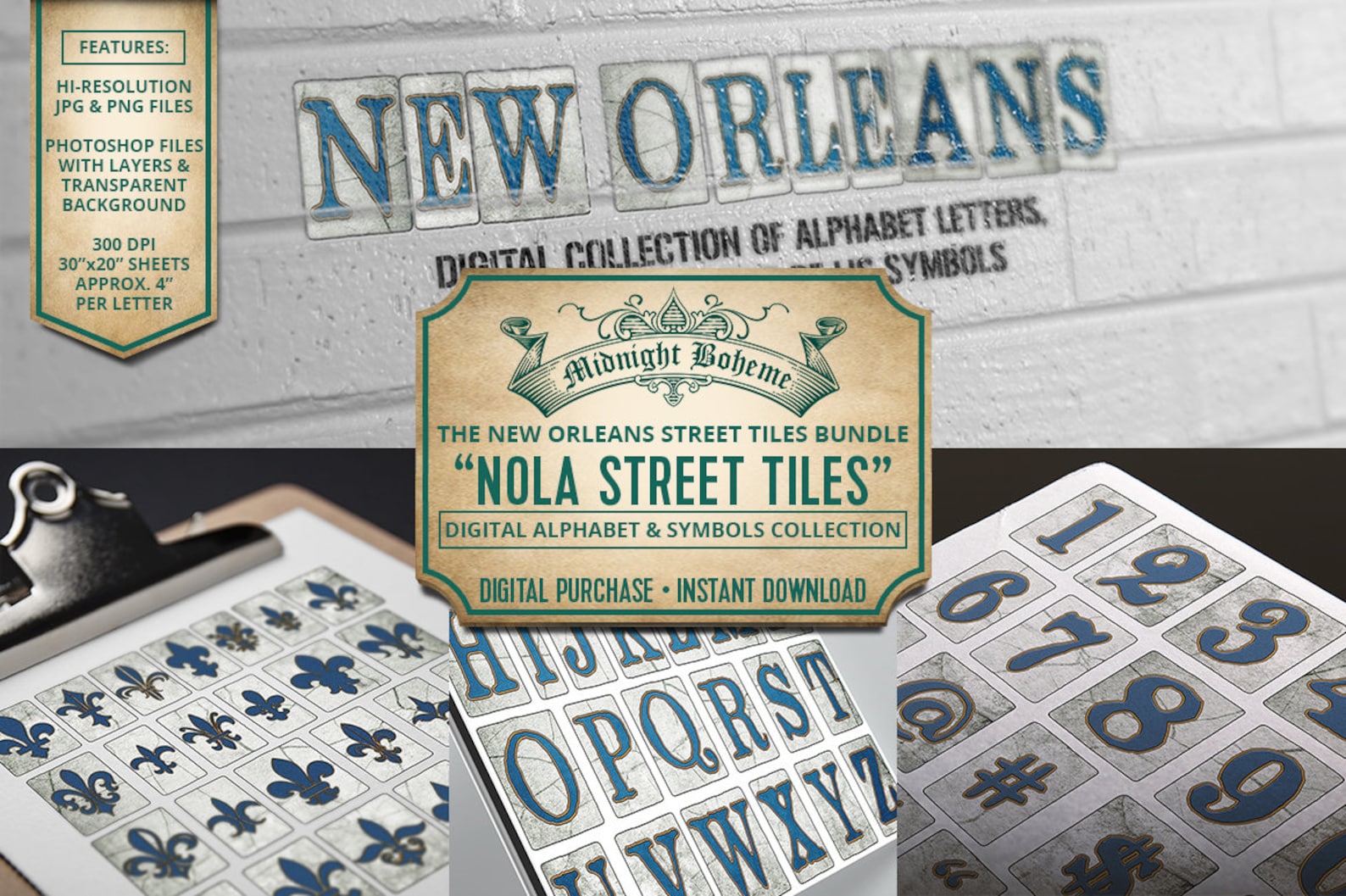 New Orleans Historic Street Tiles Alphabet, Numbers & Symbols Digital ...