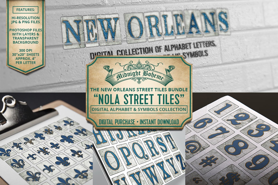 New Orleans Historic Street Tiles Alphabet, Numbers & Symbols Digital ...