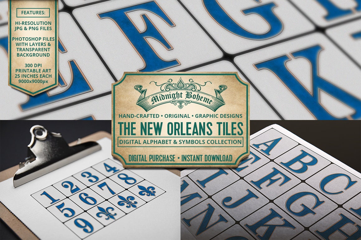 New Orleans Sidewalk Street Tiles Alphabet, Numbers & Symbols Digital ...