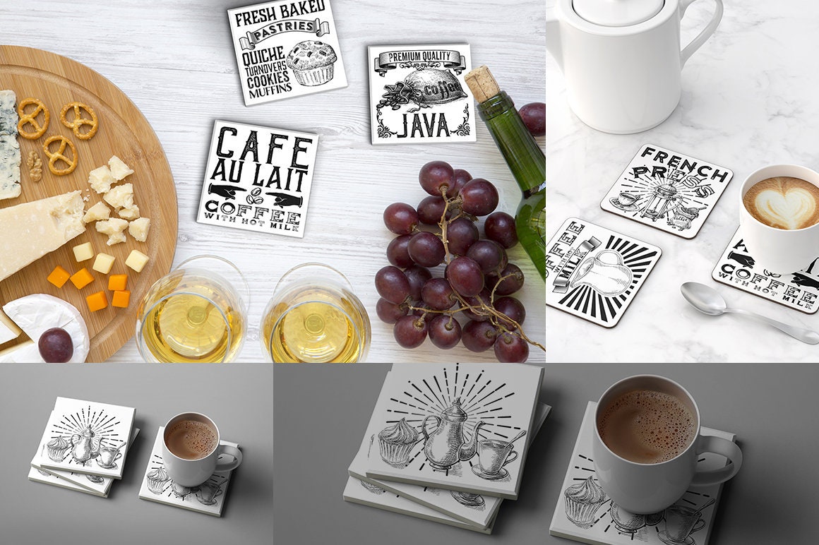 The Café Style Coffee and Tea Coaster Collection for Printing 4x4 ...
