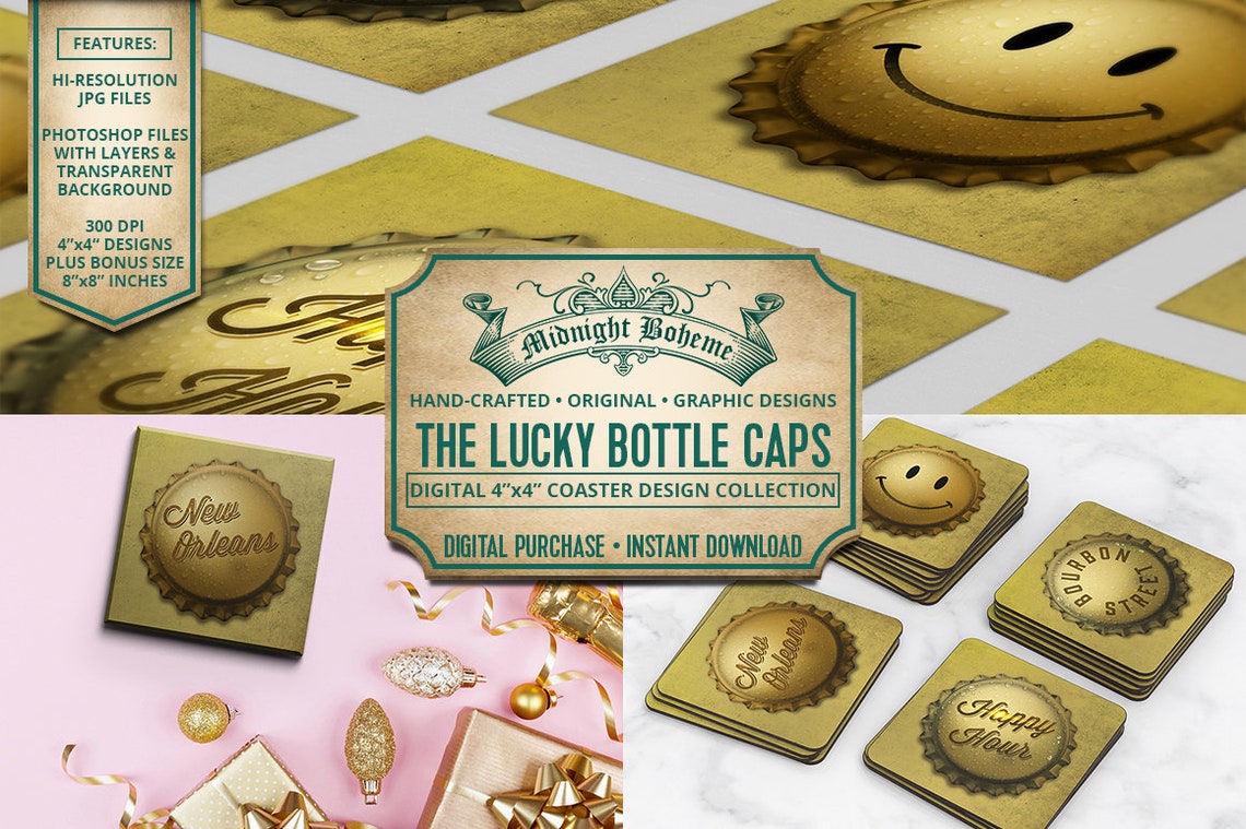 Bourbon Street Lucky Bottle Cap Happy Hour Coaster Collection - Etsy