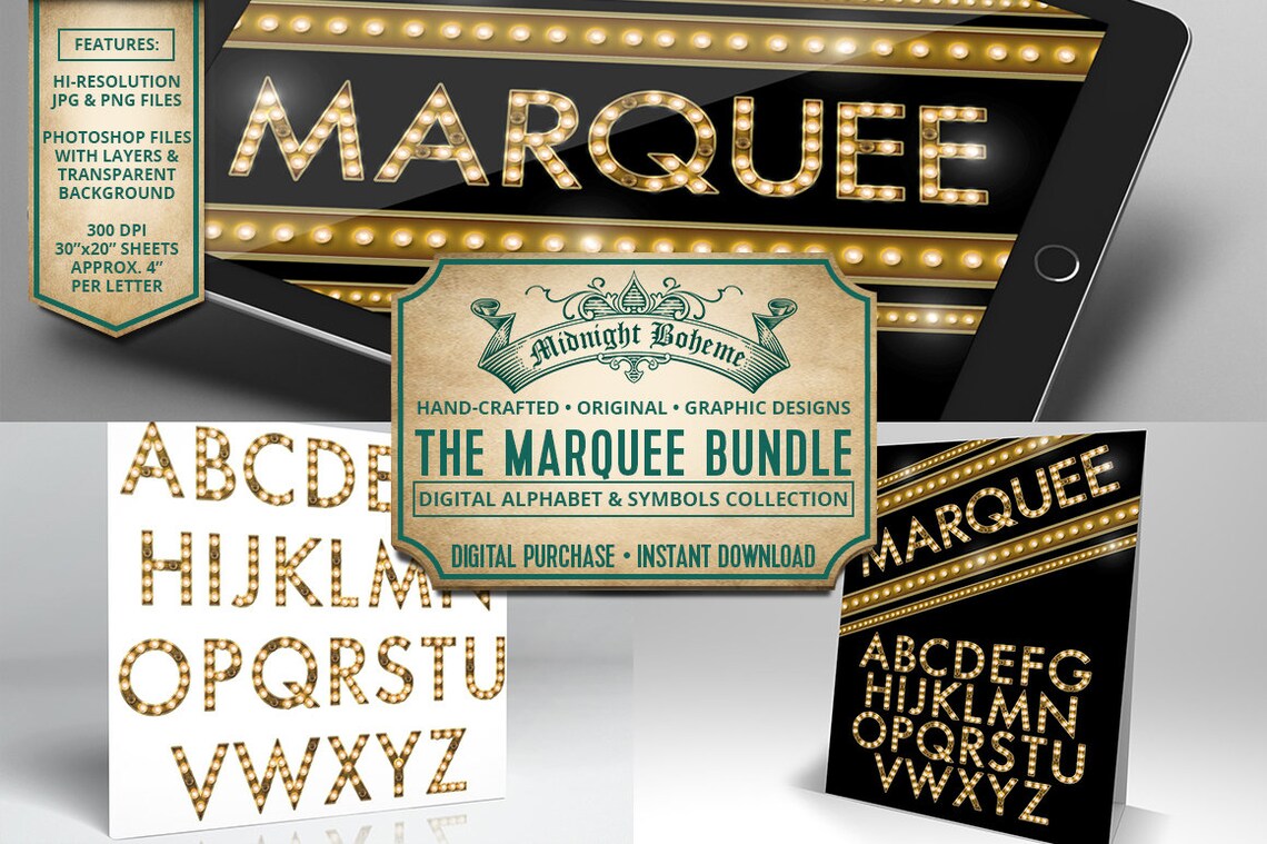 The Marquee Bundle Digital Typography Handcrafted Lettering & Symbols ...