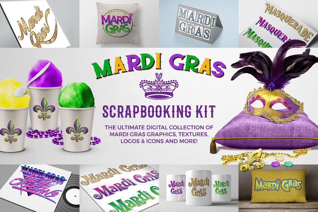 Mardi Gras Carnival Ultimate New Orleans Scrapbook Kit Graphics Texture ...