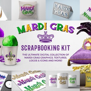Mardi Gras Carnival Ultimate New Orleans Scrapbook Kit Graphics Texture ...