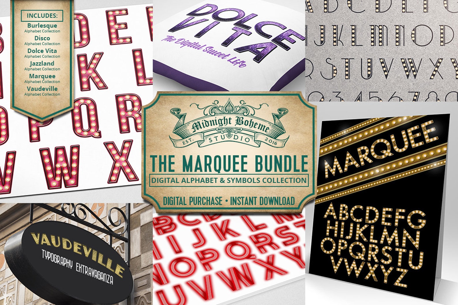 The Marquee Bundle Digital Typography Handcrafted Lettering & Symbols ...