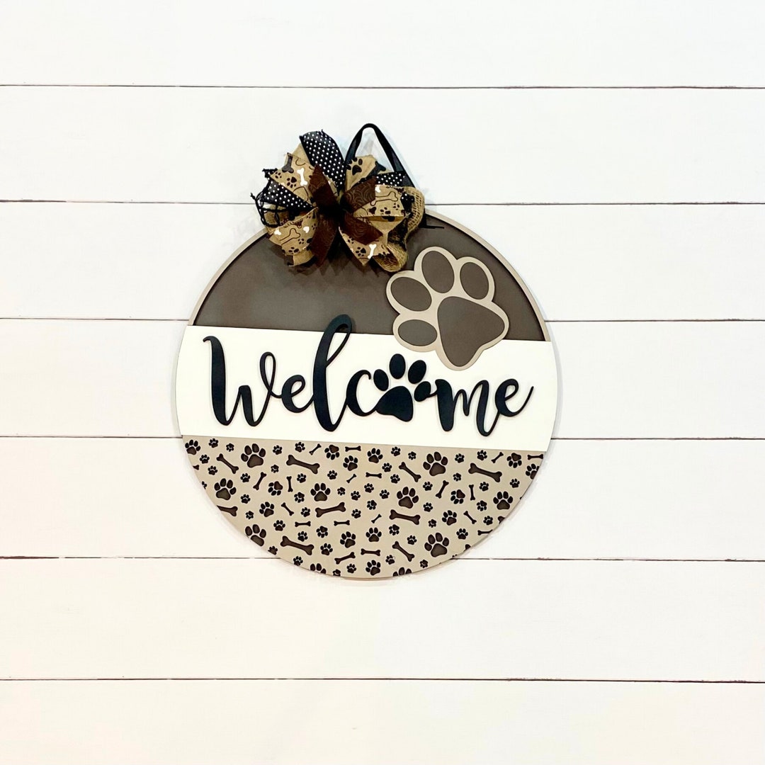 Door Decor / Front Door Hanger / Dog Paw Welcome Door Hanger - Etsy