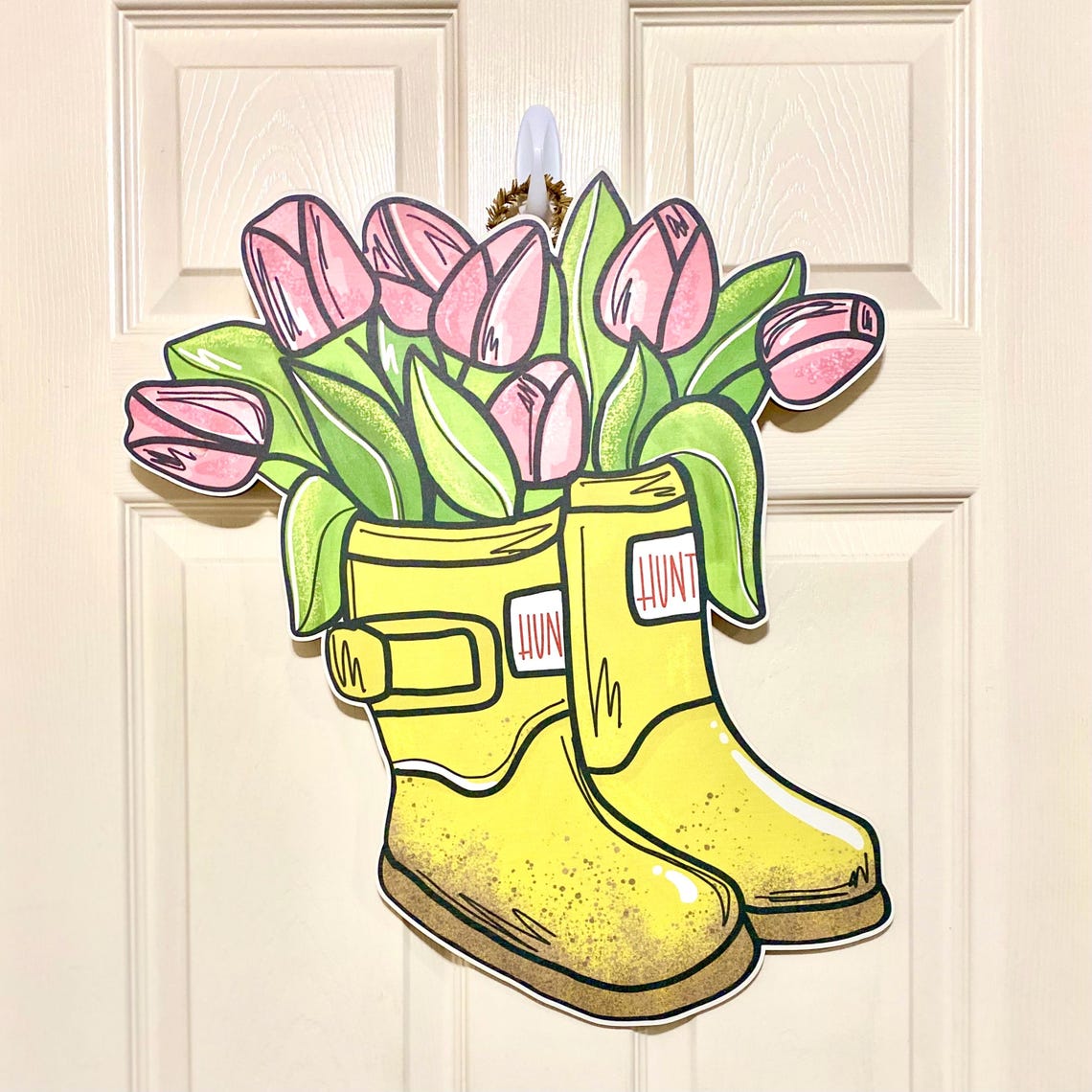 Spring Door Hanger / Yellow Rain Boots With Tulips - Etsy