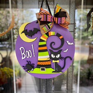 Spooky Halloween Cat Door Hanger - Witch’s Hat, Spider and Bat Decor - Etsy
