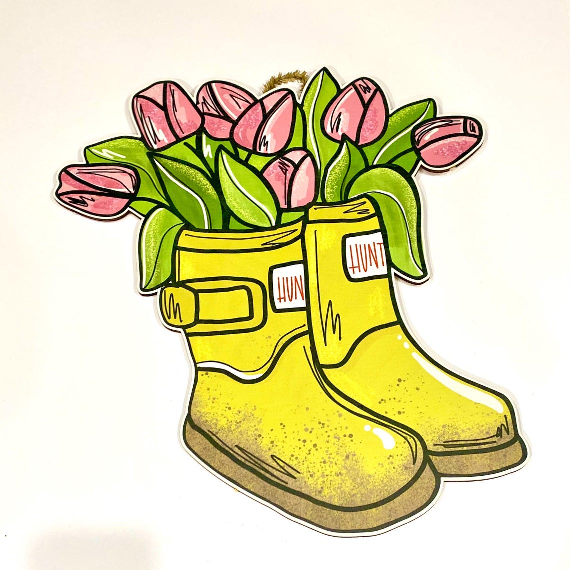 Spring Door Hanger / Yellow Rain Boots With Tulips - Etsy