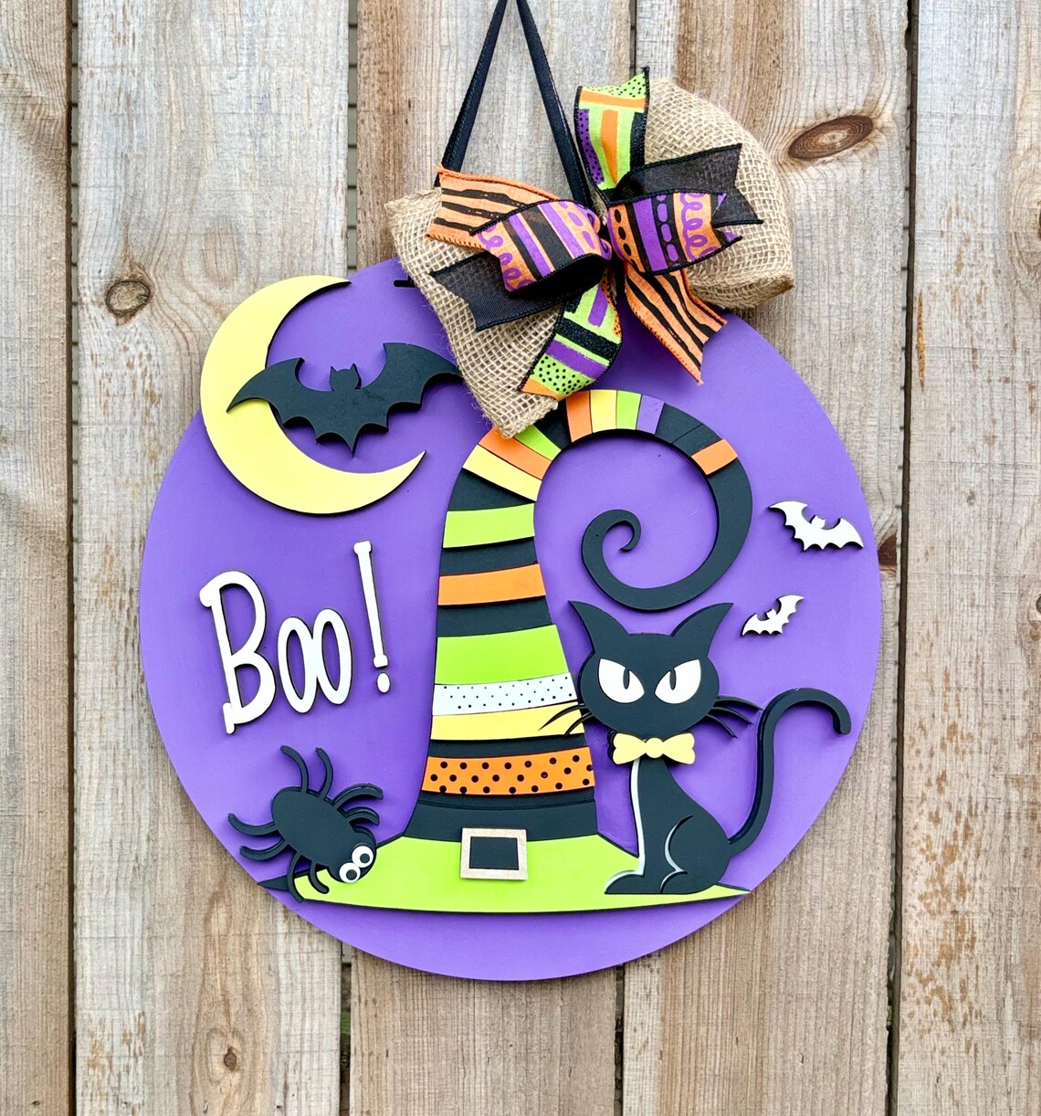Spooky Halloween Cat Door Hanger - Witch’s Hat, Spider and Bat Decor - Etsy